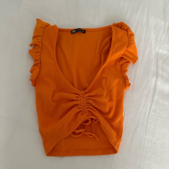 Zara | Tops | Zara Ruched Orange Crop Top | Poshmark